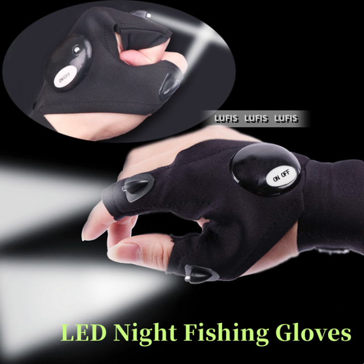 LED Working Glove Outdoor Night Fishing Magic Strap Fingerless Glove ...