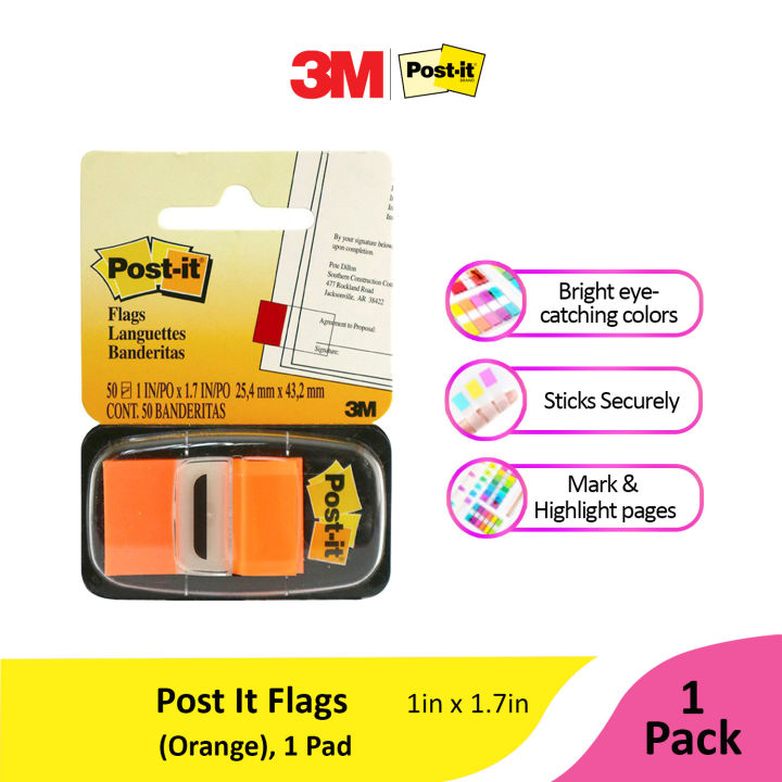 3M Post-It Flags, 1X1.7IN, 50FL/PD, 36/CV 680-4 Orange (MP6804) | Lazada PH