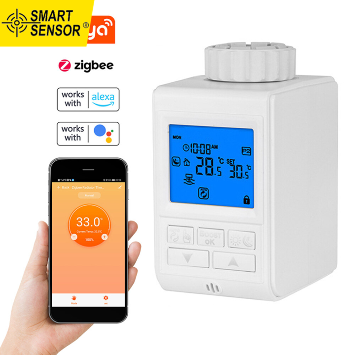Smart Sensor Tuya Zigbee LCD Display TRV Thermostatic Radiator Valves Intelligent Temperature ...