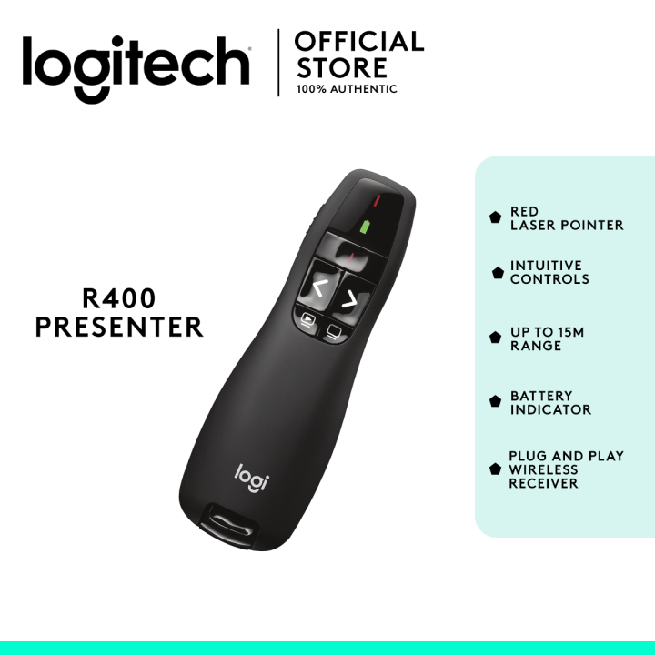 Logitech R400 Wireless Presentation Remote 2.4 GHz USB-Receiver Red Laser Pointer 15 Meter Range ...