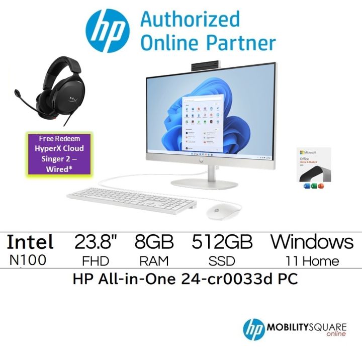 HP All-in-One 24-cr0033d PC [ Intel N100/8GB/512SSD/Win11 ] | Lazada