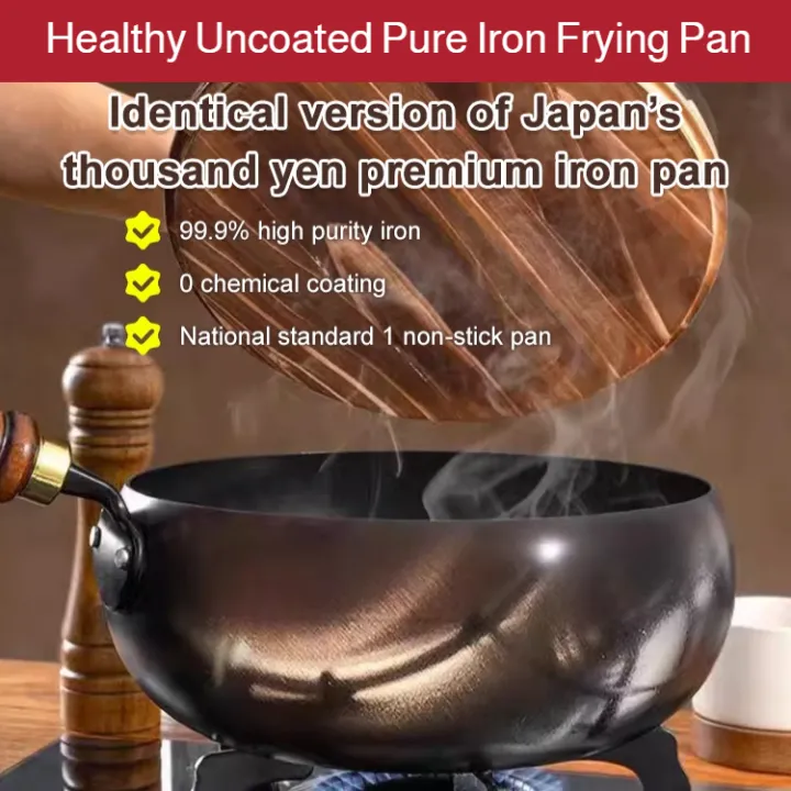 Healthy Uncoated Pure Iron Frying Pan Nonstick Skillet Even Heat ...
