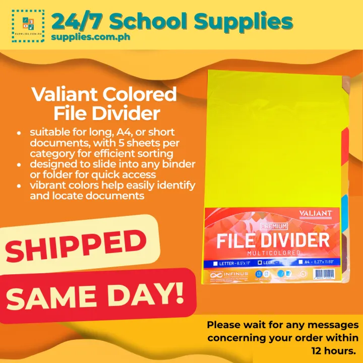 Valiant File Colored Divider with 5 Sheets for Long/A4/Short Documents ...
