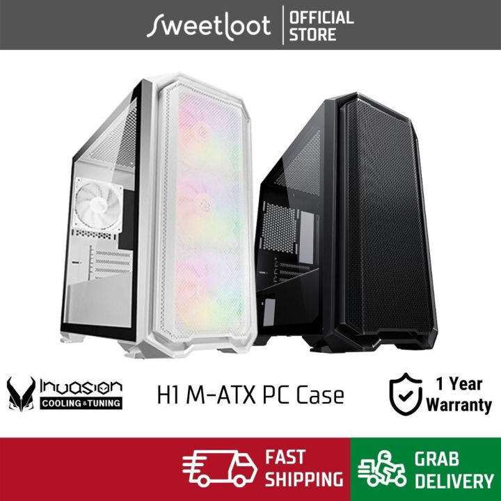 INVASION H1 Micro ATX Gaming Casing Black / White H-1 M-ATX Chassis ...