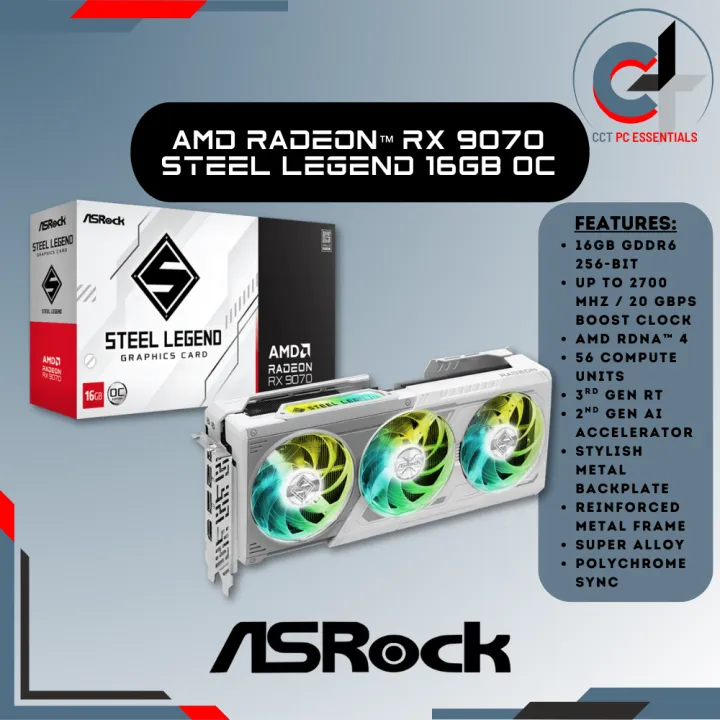 ASRock AMD Radeon™ RX 9070 Steel Legend 16GB OC Graphics Card | GDDR6 ...