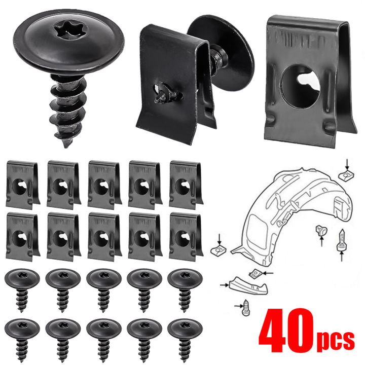40pcs Car Motorcycles Metal Screw Tapping Fastener Clip U-Type Clip ...