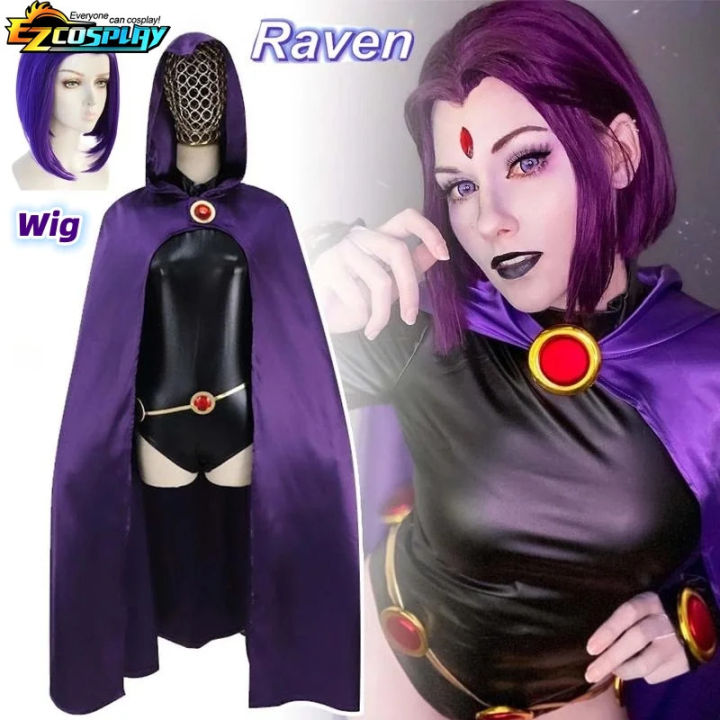 Teen Titans Raven Cosplay Costume Deluxe Jumpsuit Cloak Belt Suit Halloween Uniform for Women XS ...