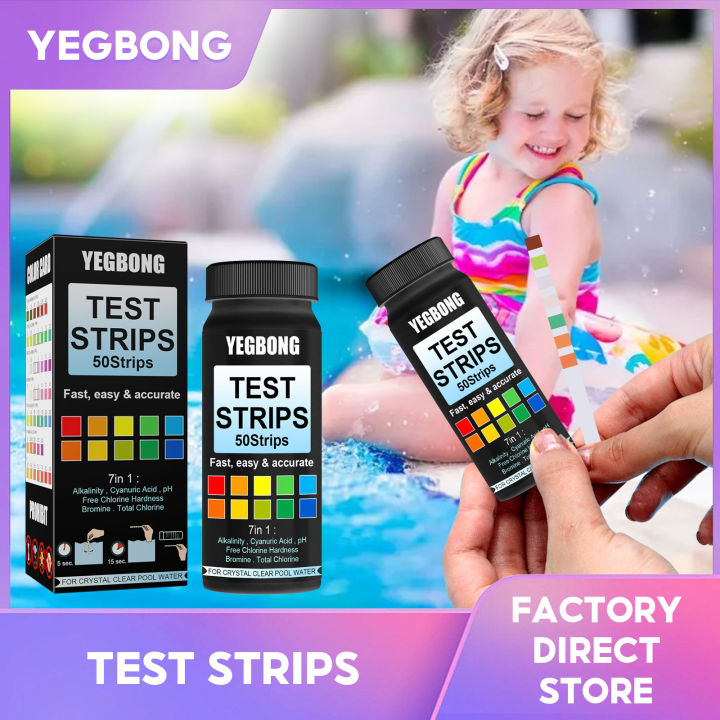 YEGBONG แผ่นกระดาษทดสอบค่า PH สระว่ายน้ำ7-In-1แผ่นทดสอบน้ำวัดคุณภาพน้ำ ...