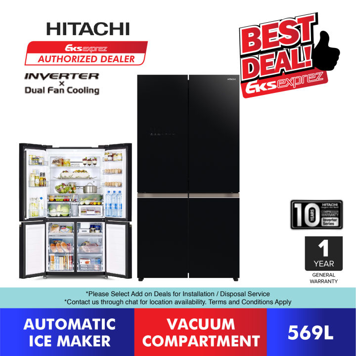 Hitachi French Inverter Fridge (569L) R-WB640VM0 GBK with Automatic Ice ...