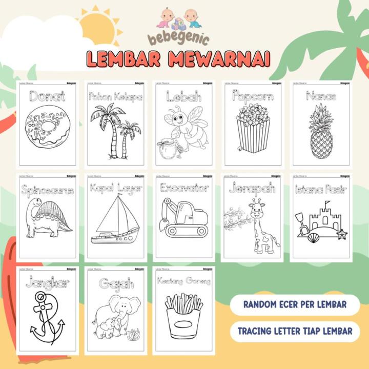 BEBEGENIC Lembar Mewarnai Anak A5 - Random Ecer Kertas Mewarnai ...