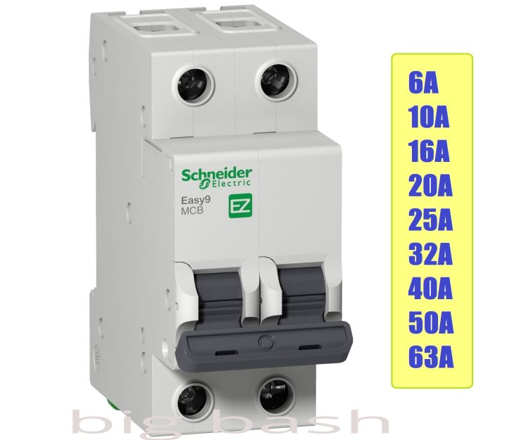 Schneider Electric MINIATURE CIRCUIT BREAKER 2 POLES DIN RAIL TYPE RATED 230V / 400V / 415V 16A ...