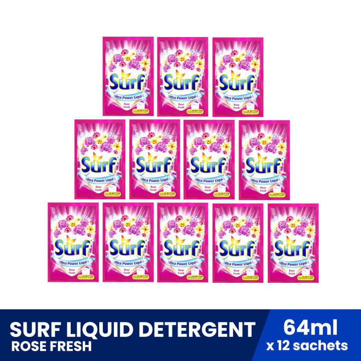 SURF Liquid Detergent Rose Fresh 64ml x 12 sachets, laundry powder ...