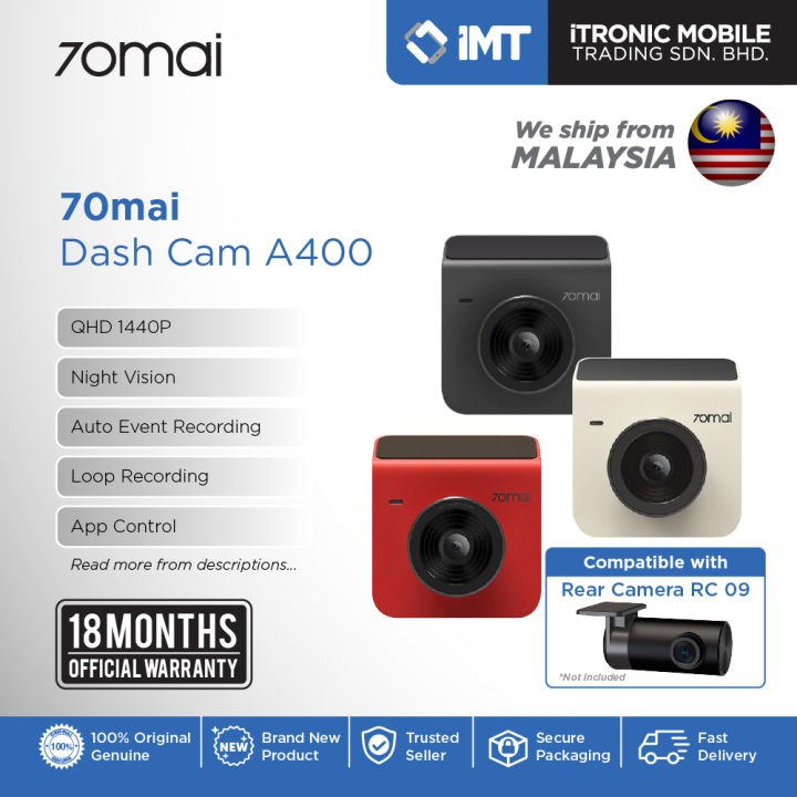 70mai A400 Dash Cam with RC09 Rear Camera | 3.6MP Camera | 145° Wide ...