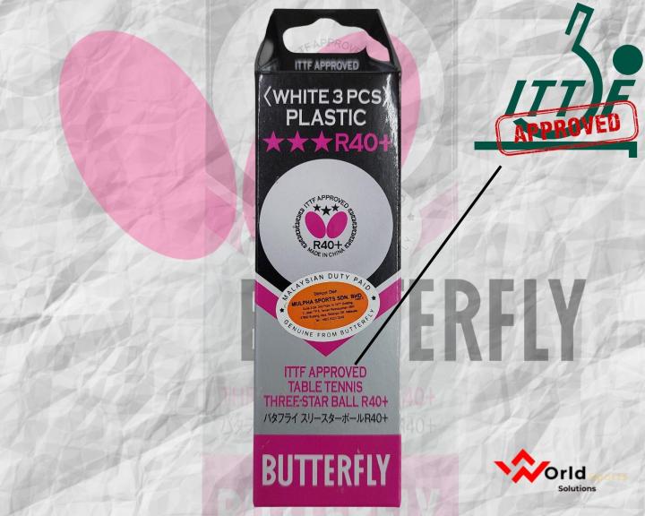 Butterfly 3-Star R40+ Plastic Table Tennis Ping Pong White Ball 40mm (3 ...