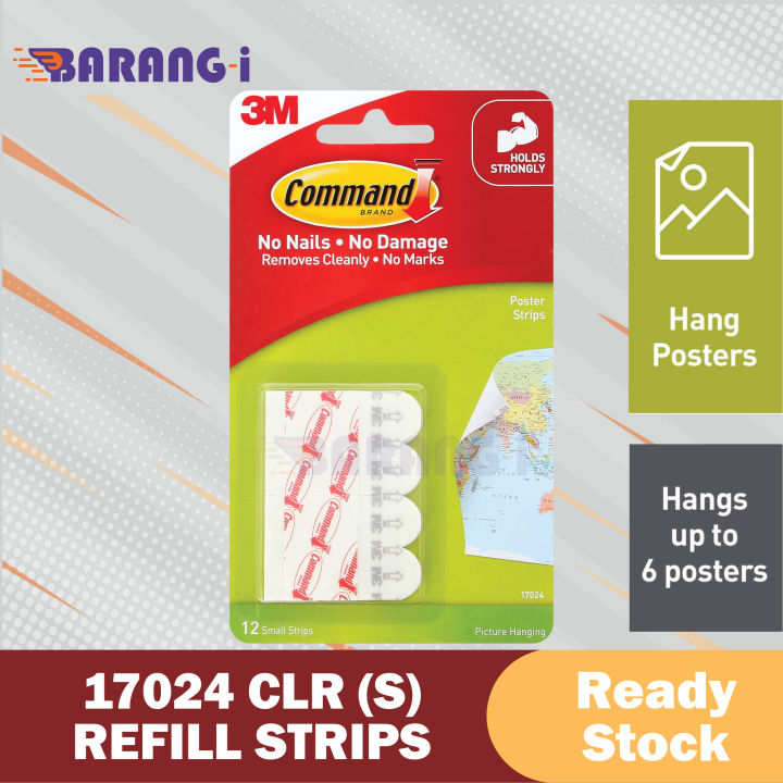 3M Command 17024 ANZ Poster Strips (12 Strips/Pck) Wall Adhesive Poster ...