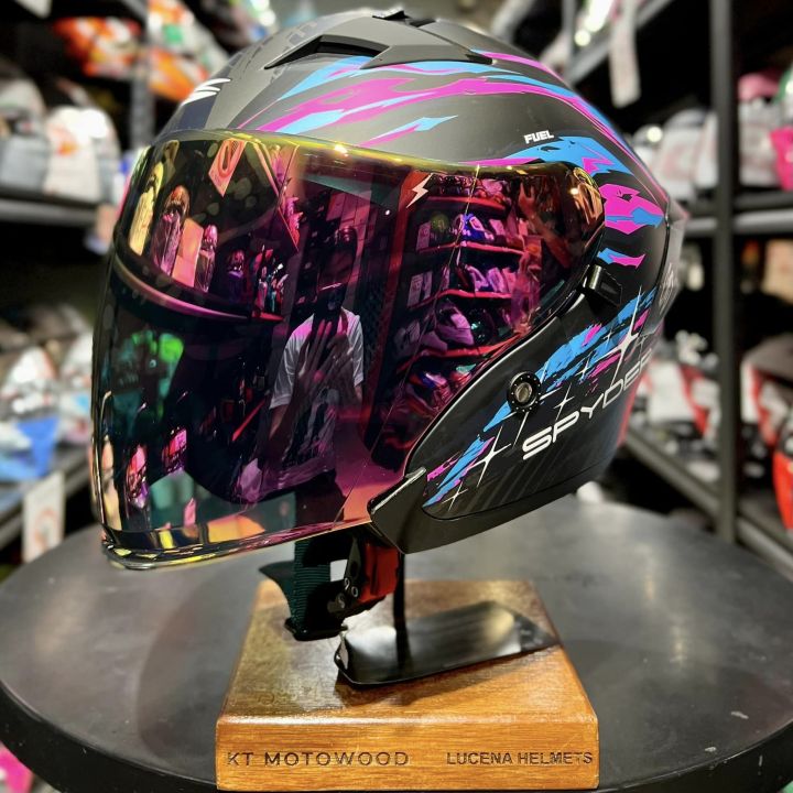 SPYDER Fuel S1 Half Face Dual Visor Helmet w/ Free Extra Clear Visor ...