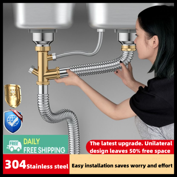 Sincecu Premium Stainless Steel Kitchen Sink Drain Pipe with Strainer ...