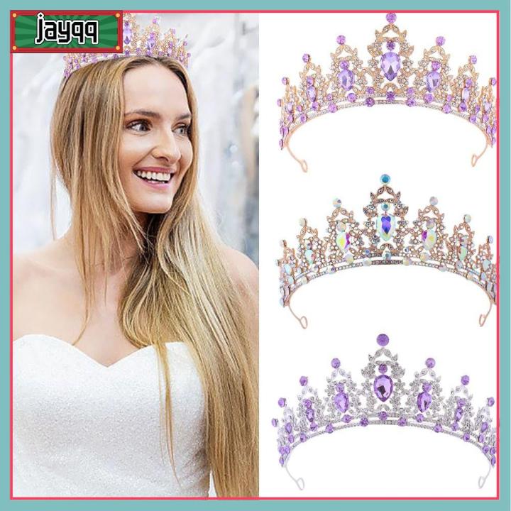 JAYQQ ชุดคลุมศีรษะ ห่วงผมพลอยเทียม ส่องแสงแวววาว สง่างามเรียบหรู มงกุฎประดับผม แฟชั่นสำหรับ ...