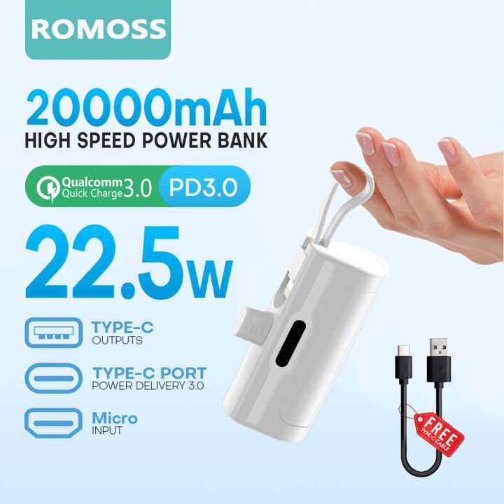 Romoss 2 in 1 Mini Portable Power Bank Full Capacity 5000mAh/20000mAh ...