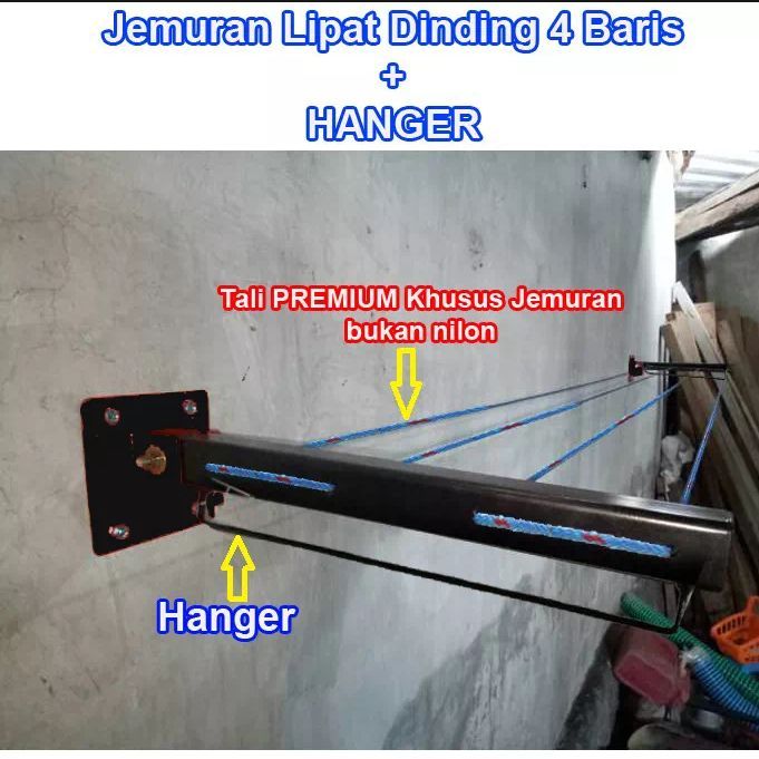 Jemuran Baju Tempel Dinding tembok / Jemuran Dinding Lipat Tali 10 ...