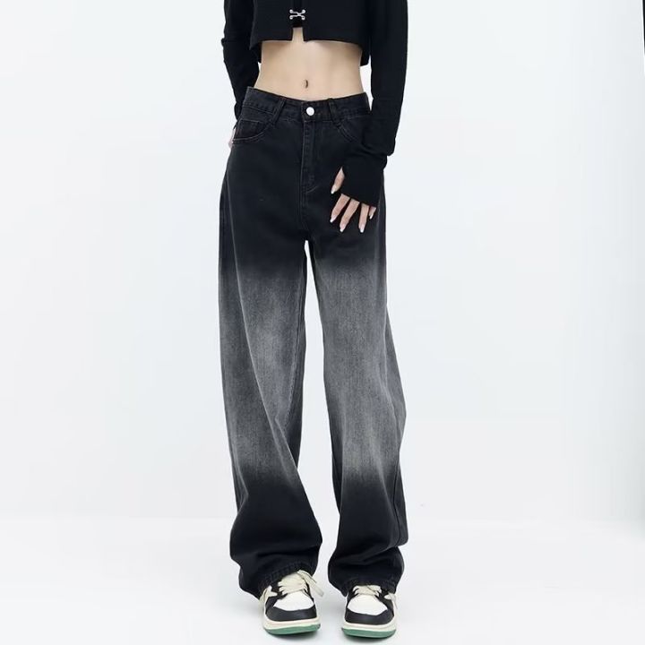 【44-100kg】Plus size Gradient jeans for girls women korean style high ...