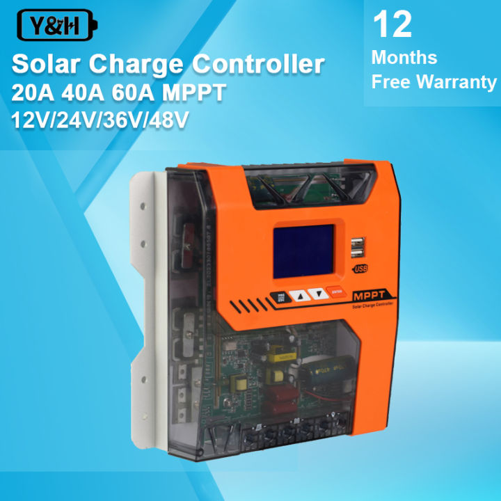 Y&H MPPT 20A/40A/60A Solar Charger Controller 12V 24V 36V 48V Battery Charger Solar Panel ...