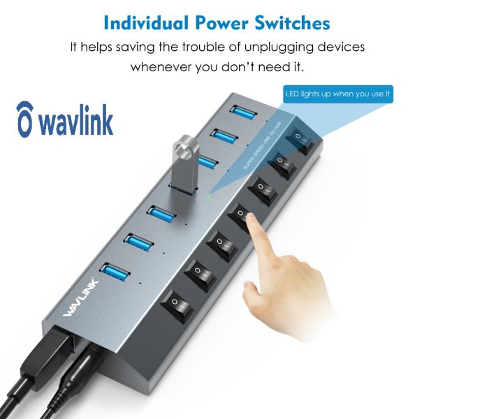 Wavlink 7-Port USB 3.0 Superspeed Hub with 48W Power Adapter, Support ...