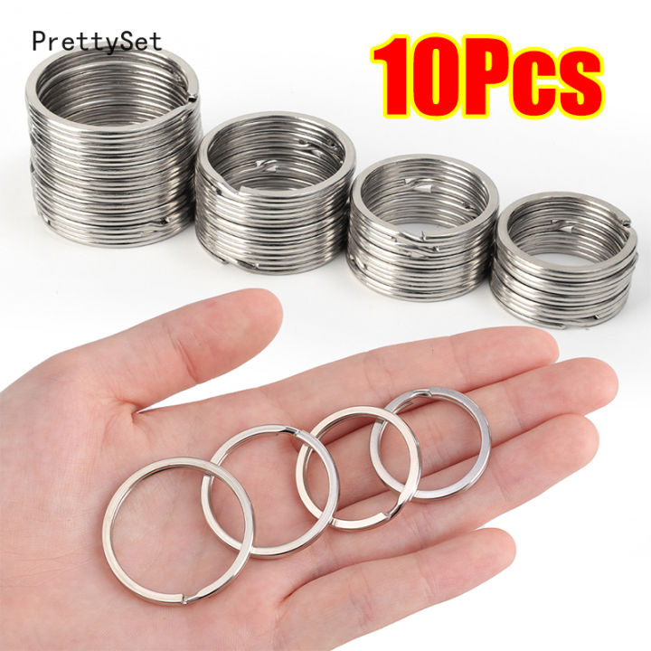 10PCS Keyring Stainless Steel Hole Flat Key Ring Key Chain Rhodium ...