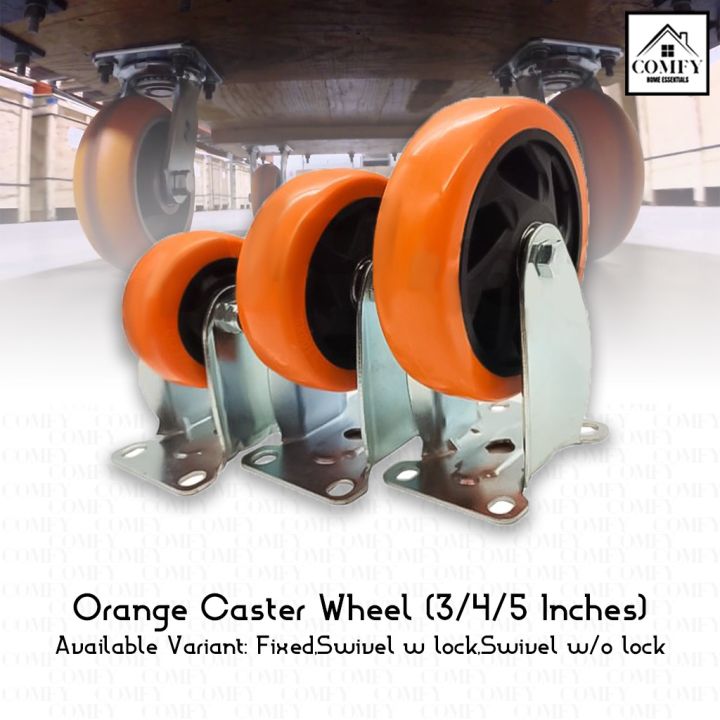Orange Caster Wheel Heavy Duty PU Wheels 3/4/5 Inches Fixed or Swivel ...
