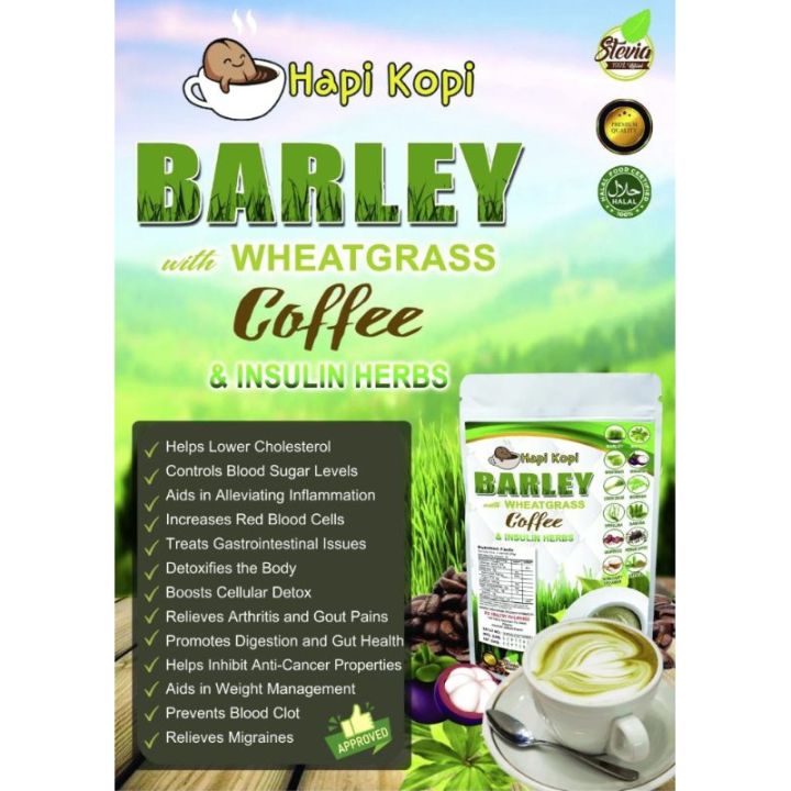 Hapi Kopi Wheatgrass and Barley INSULIN COFFEE Spirulina Mangosteen Wheatgrass Stevia No-Sugar ...