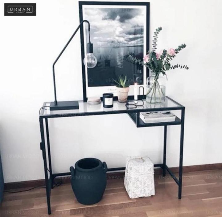 SLOAN Minimalist Ultra Slim Glass Wireframe Writing Table (Deliver In 4 ...