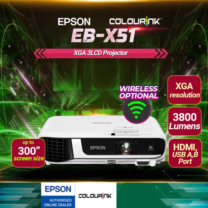 Epson EB-X51 Projector 3LCD XGA 3800 Lumen High Brightness Wireless Display similar EB-E10 EB ...