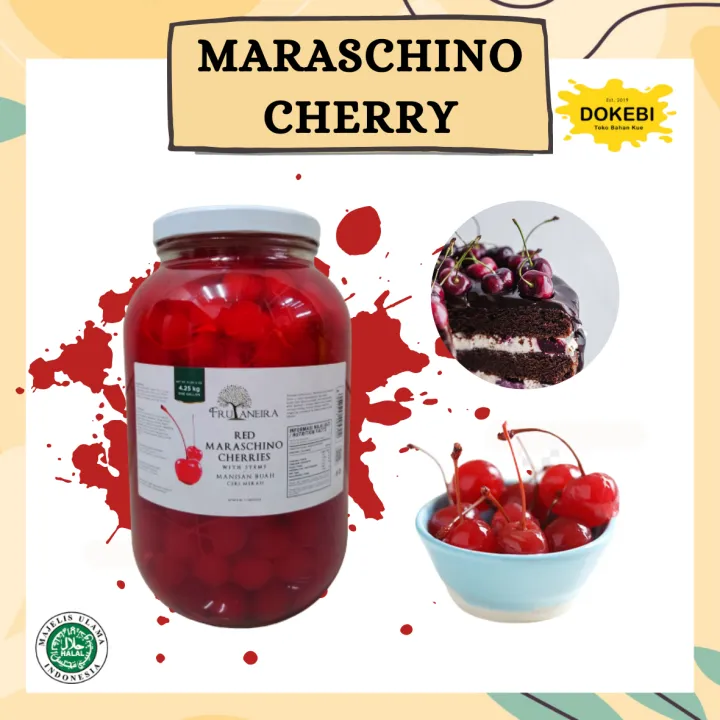 Cherry merah tangkai [10 pcs, 5 pcs] / MARASCHINO CHERRY / RED CANDIED CHERRIES IN WATER ...