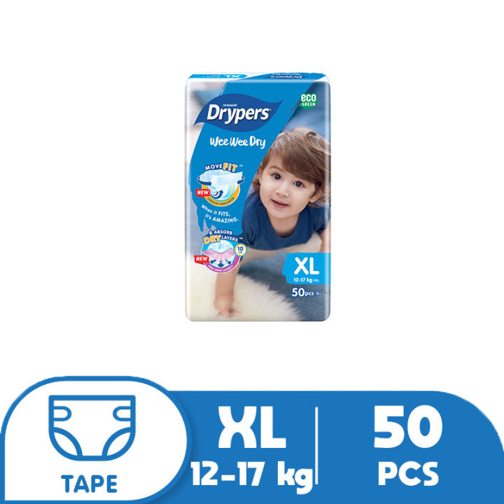 Drypers Wee Wee Dry Mega Pack XL (50 pcs) - Tape Diapers | Lazada PH