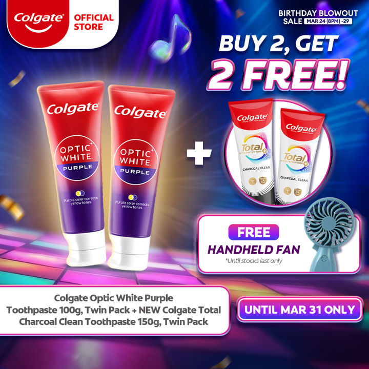 [BUY 2, FREE 2] Colgate Optic White Purple 100g, Pack of 2 + Total ...