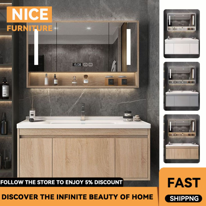 Bathroom Cabinet Set Modern Simple Home Bathroom Ceramic Basin Mirror ...