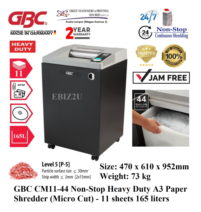 GBC CM11-44 Non-Stop Heavy Duty A3 Paper Shredder Micro Cut - 11 sheets ...