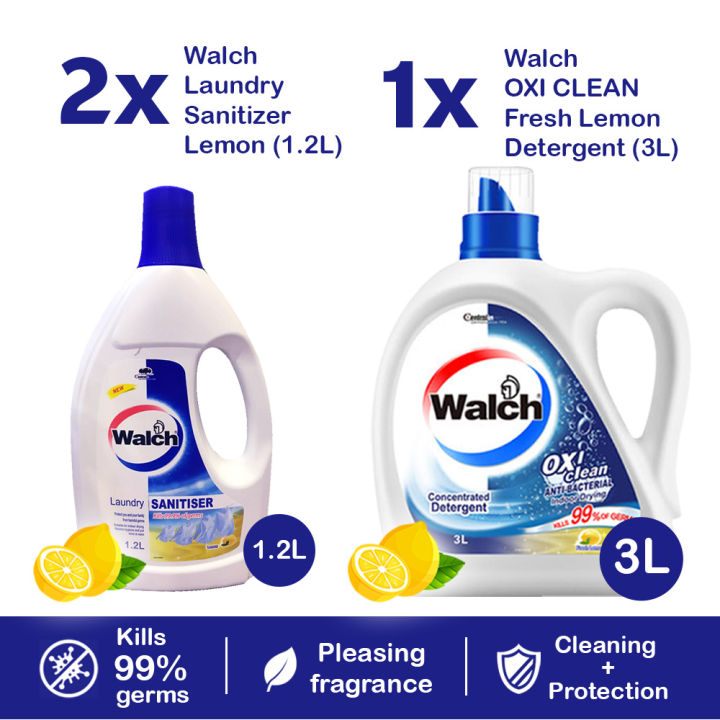 Walch Laundry Sanitiser Lemon 1.2L x 2 bottles + Laundry liquid ...