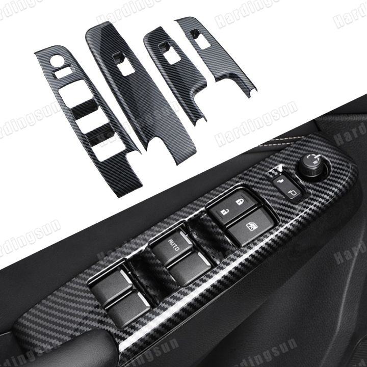Hardingsun 4Pcs Carbon Fiber Car Door Window Lift Panel Cover Sticker ...
