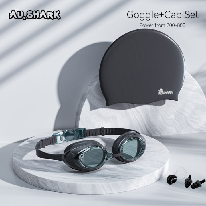AUSHARK Swimming Goggles / Myopia Goggle Cap Set（with degree 200-800 ...