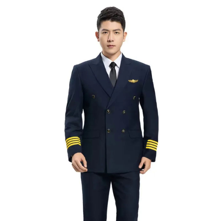 Men in Black Costume Captain Uniform Male Aviation Suit Pilot Suit ...