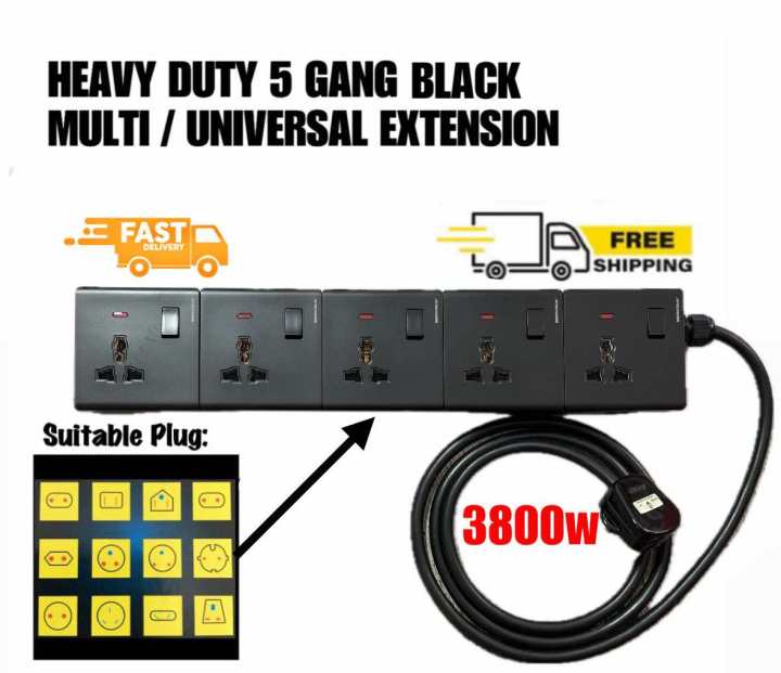 (READY STOCKS) HEAVY DUTY FULL BLACK UNIVERSAL NEON 5 WAYS / GANG ...