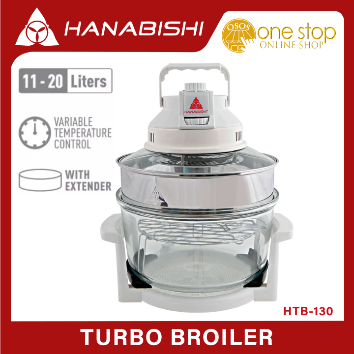 Hanabishi Original 7 in 1 Turbo Broiler with Stainless Steel Extender Ring Roast, Steam, Broil ...