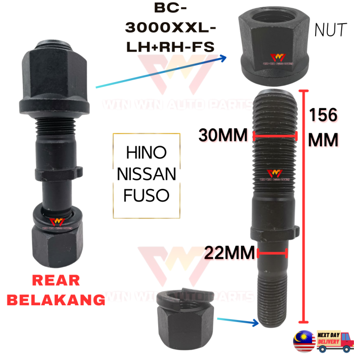 BC-3000XXL-LH+RH Hino / Nissan / Fuso (Rear/Belakang) *30MM* Hub Bolt ...