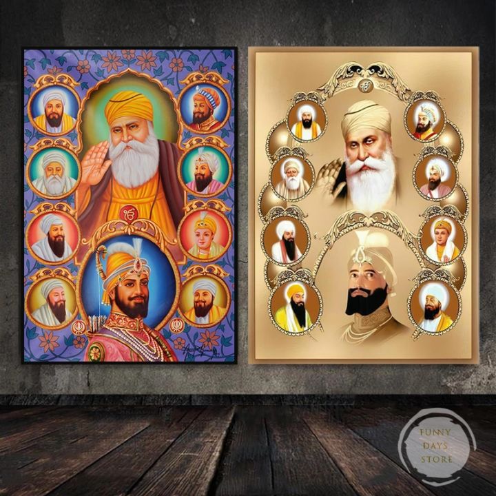 India Art The Ten Sikh Gurus Canvas Painting Wall Art Guru Nanak ...