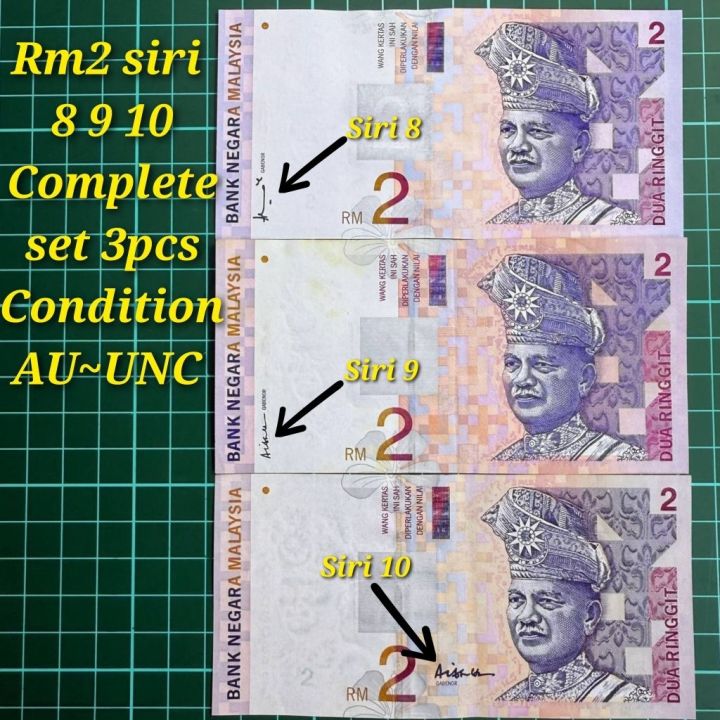A585 Rm2 siri 9 Complete set 3 keping Condition AU UNC duit kertas lama rm2 lama barang antik ...