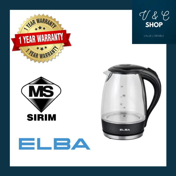 Elba Jug Kettle EJK-F1723G(BK) 2200W 1.7L Glass Body with LED Light Jug ...
