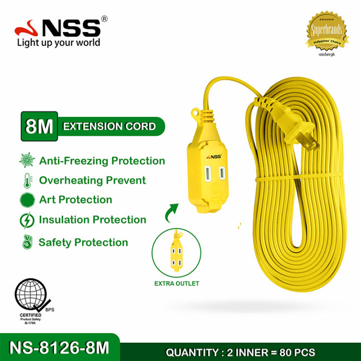 Nss 3 in 1 Extension Cord Outlet 3 gang extension cord heavy duty 4M/8M extension wire with ...