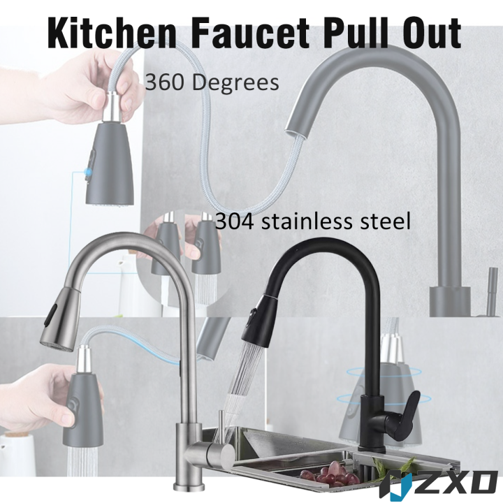 Modern Brushed Design Multifunctional Pull Out Kitchen Faucet Pull Out ...