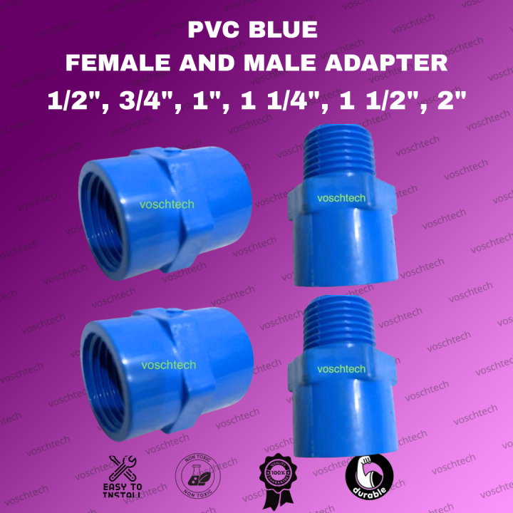 PVC Male and Female Adapter Fittings Available Sizes: 1/2", 3/4", 1", 1 ...
